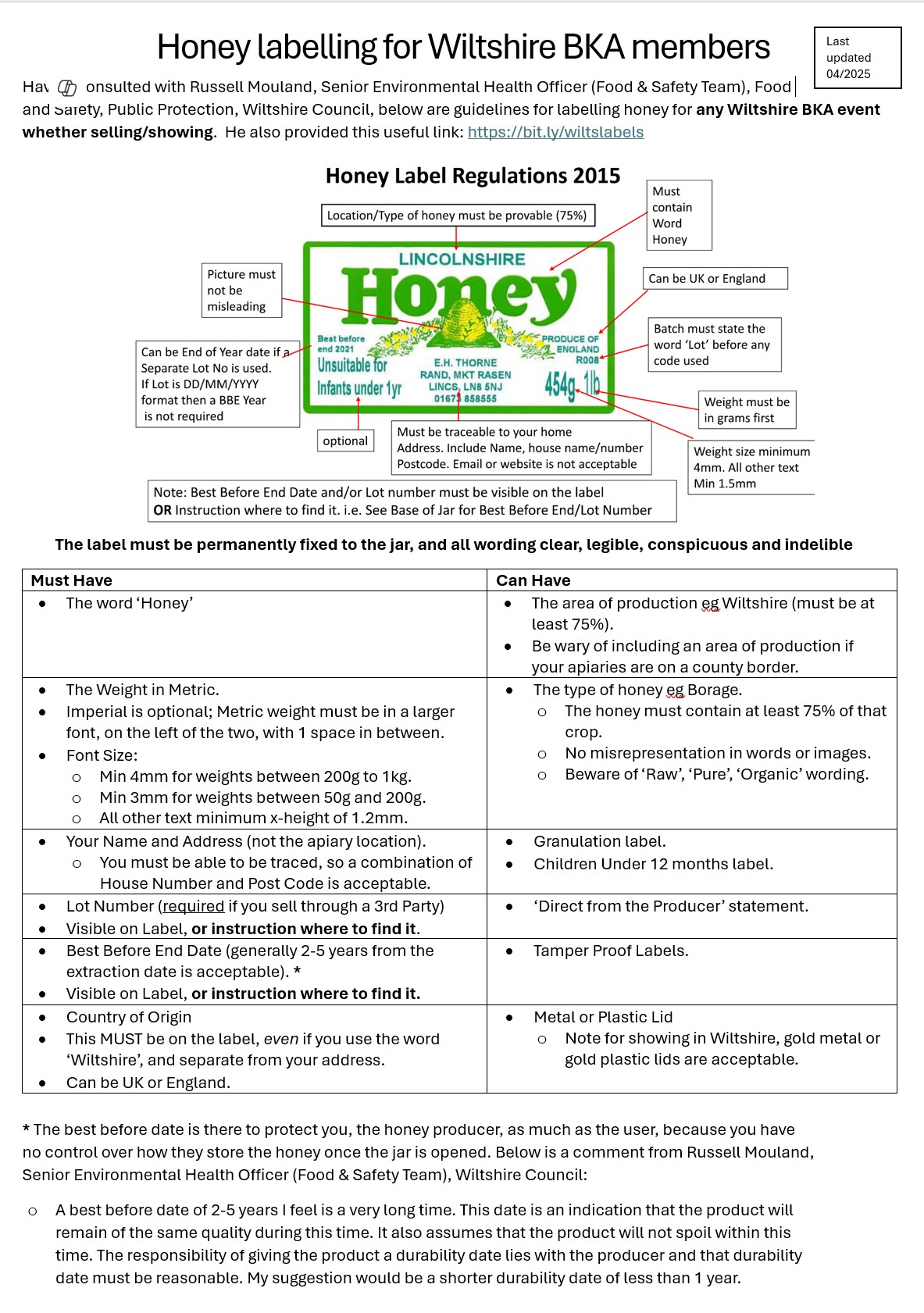 Wiltshire Beekeepers AssociationHoney labelling guidelines - Wiltshire ...